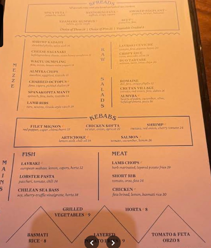 Almyra Restaurant Menu | Mediterranean Cuisine in Philadelphia