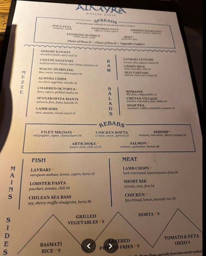 Almyra Restaurant Menu | Mediterranean Cuisine in Philadelphia